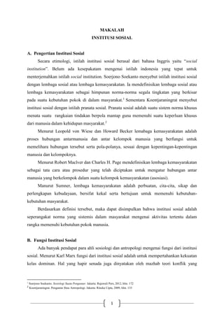 Makalah institusi sosial | PDF