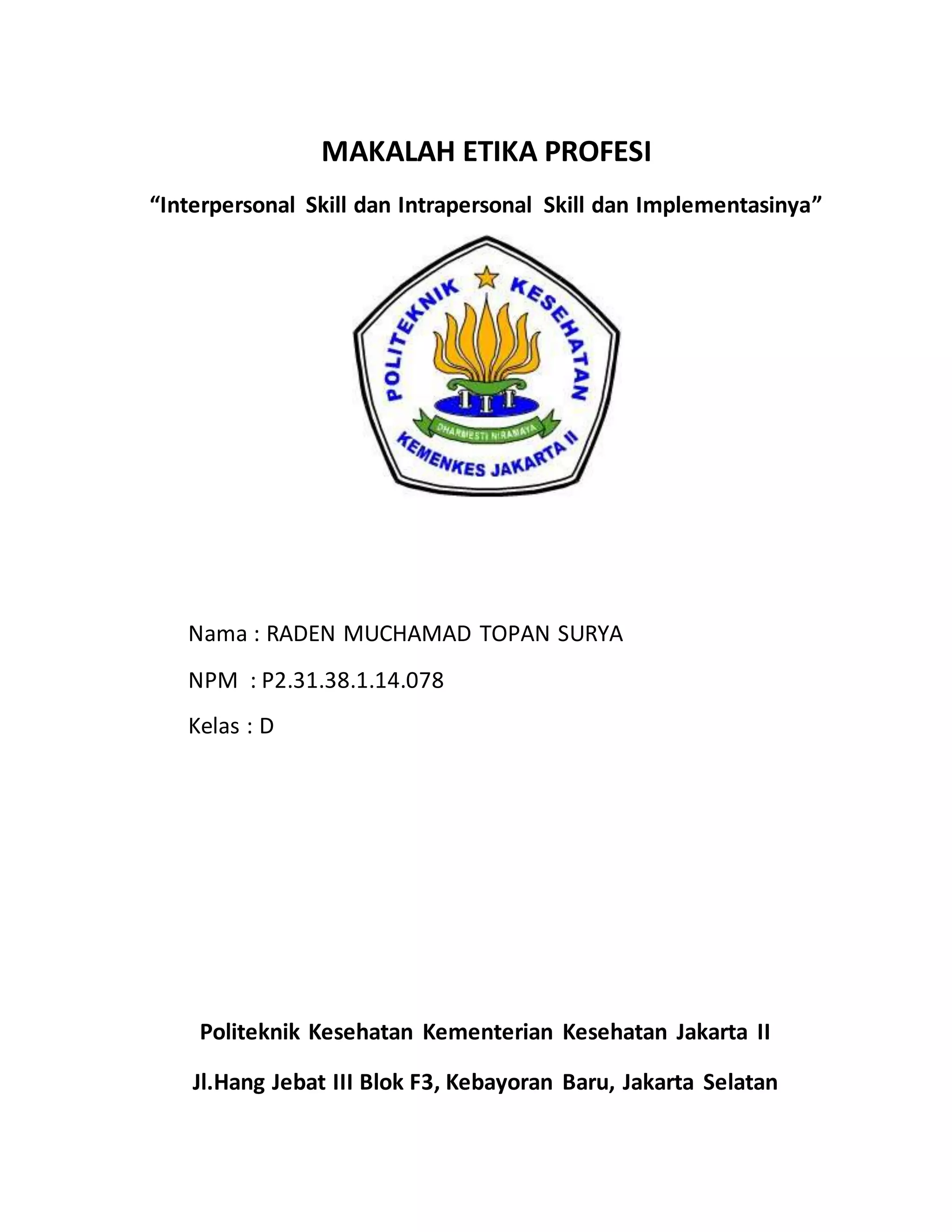 Makalah interpersonal dan intrapersonal skill | DOCX