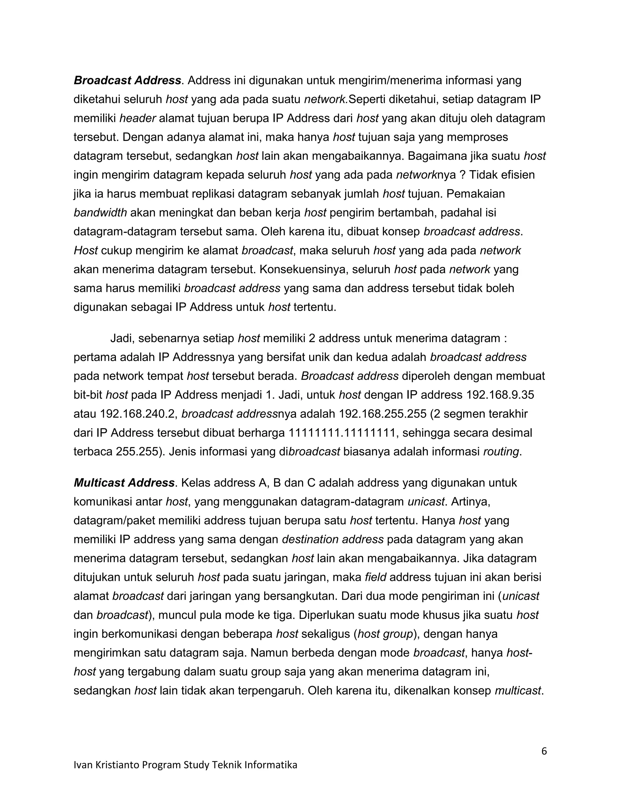 IP Address, Subnetting, Routing Makalah jarkom | PDF