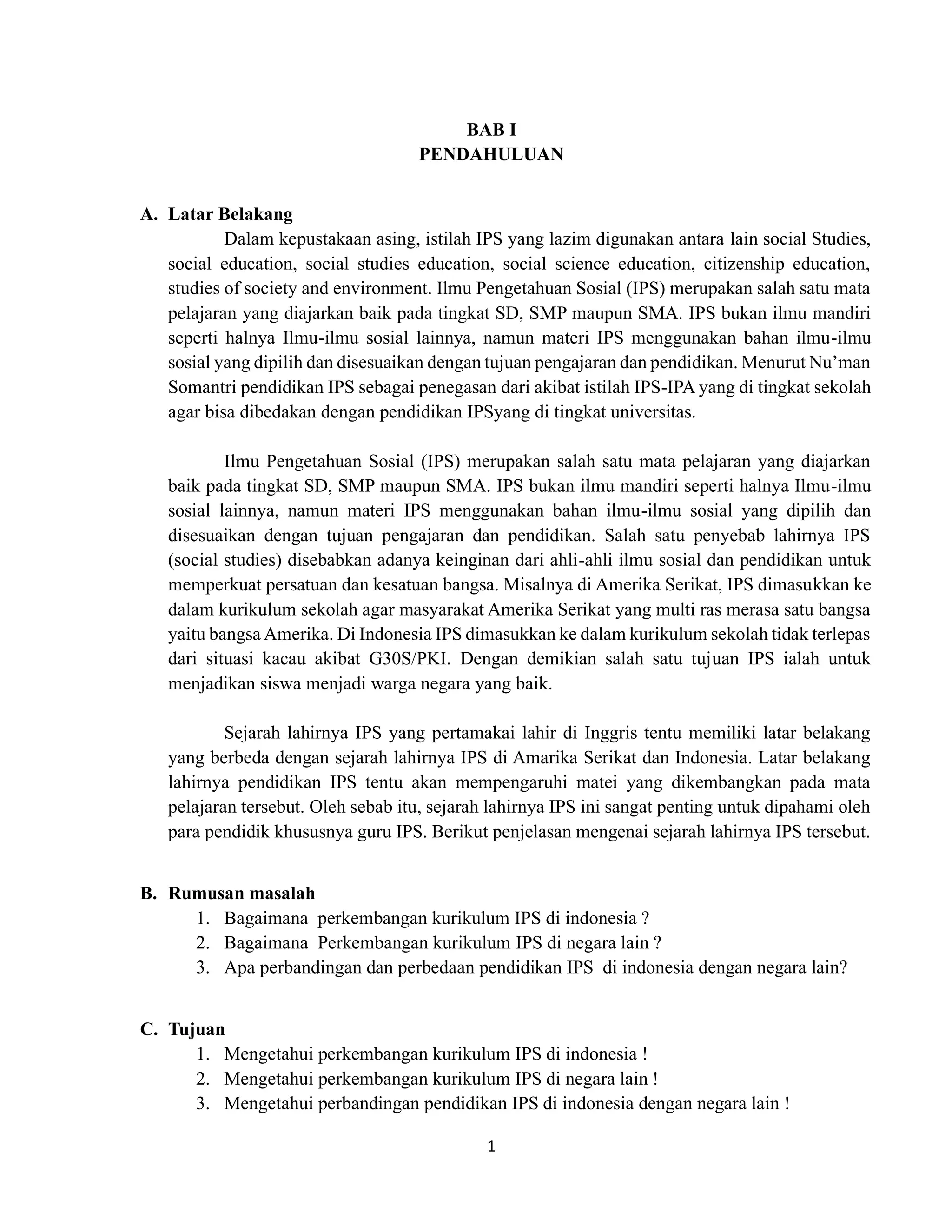 Makalah PEMBELAJARAN IPS SD "Perkembangan IPS di Indonesia dan Negara Lain" | PDF