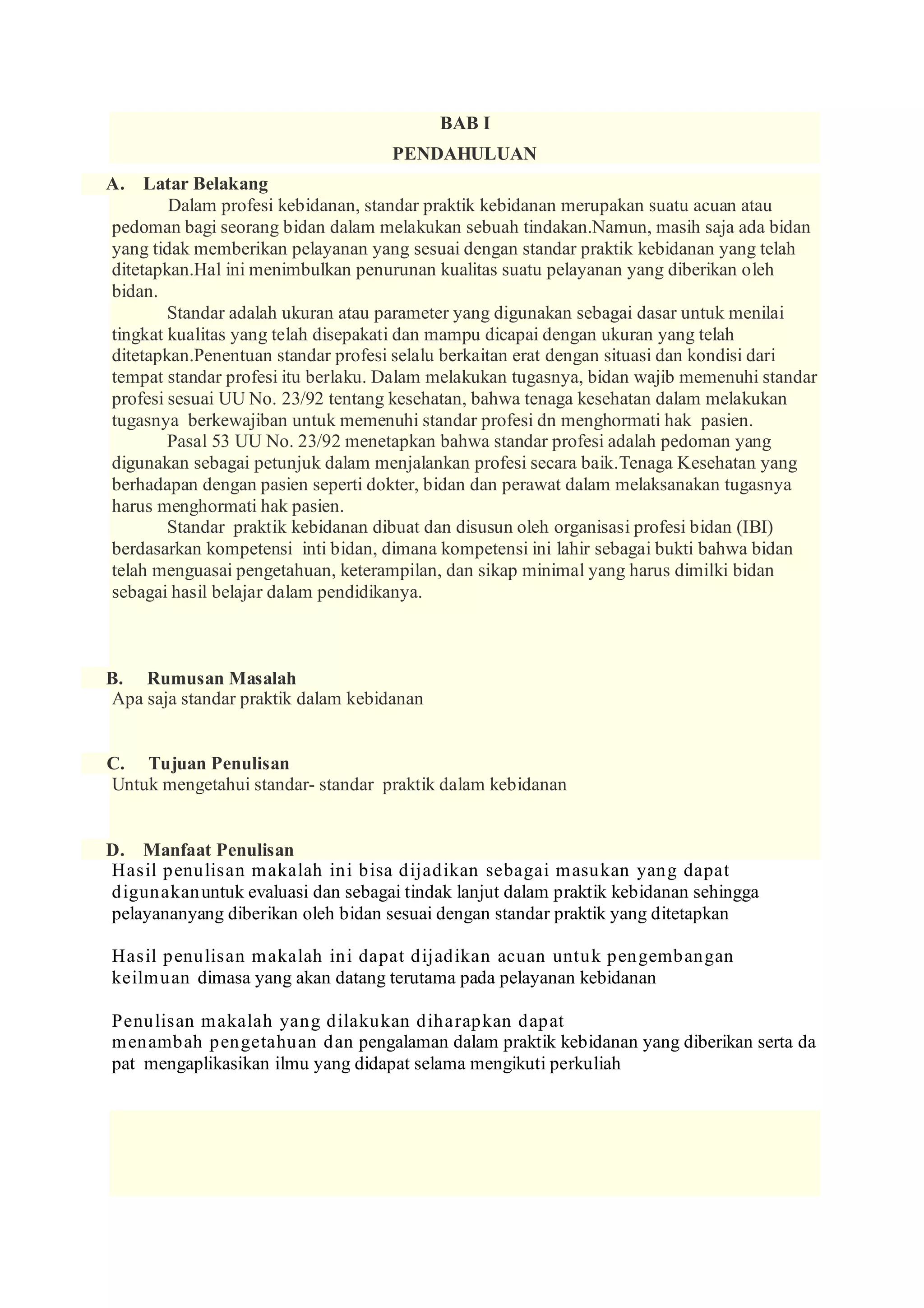 MAKALAH STANDAR PRAKTIK KEBIDANAN | PDF