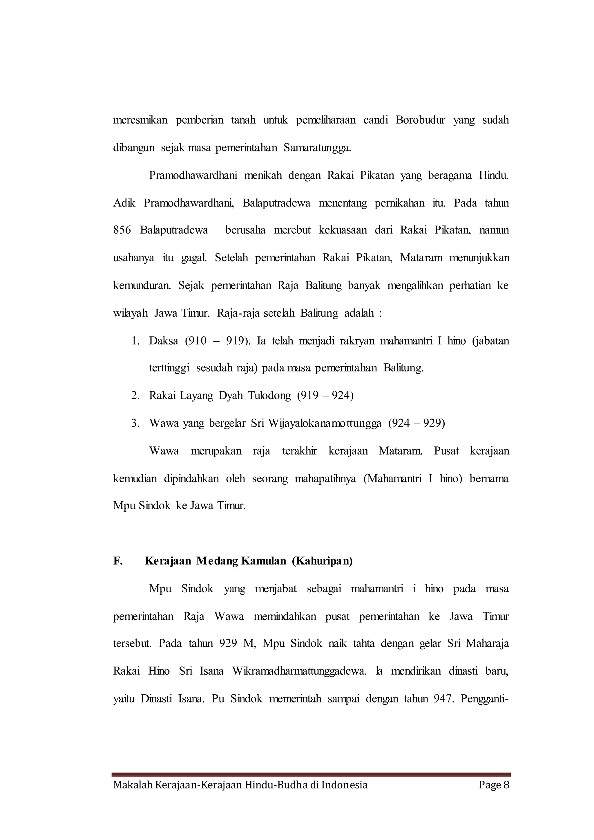 Makalah kerajaan kerajaan hindu-budha di indonesia | DOCX