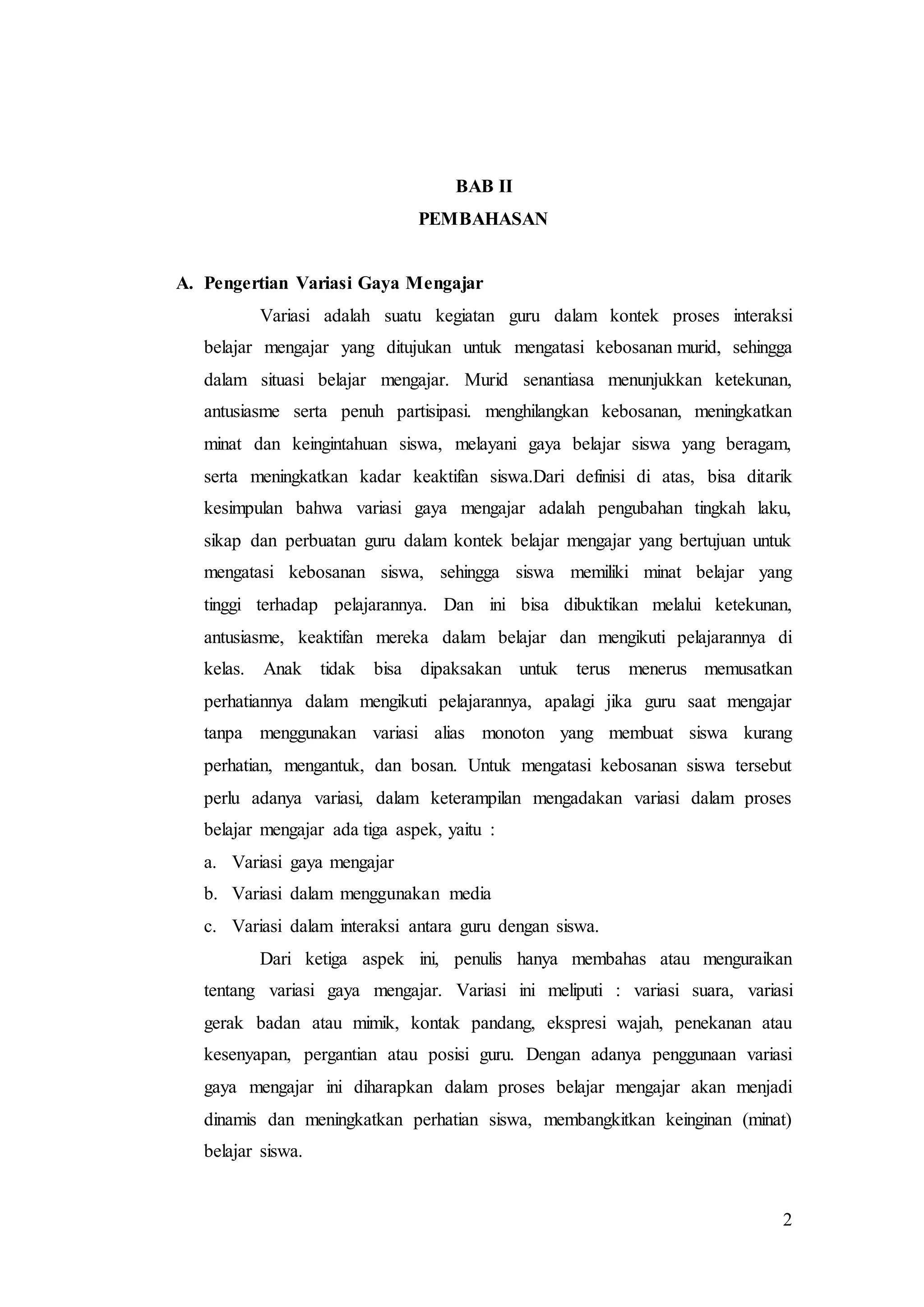 Makalah Keterampilan Mengadakan Variasi | DOCX