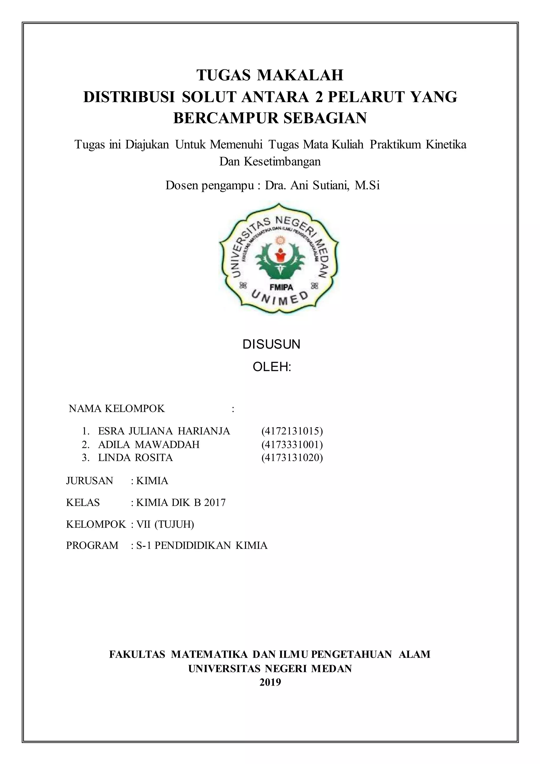 DISTRIBUSI SOLUT ANTARA DUA PELARUT TAK BERCAMPUR | DOCX