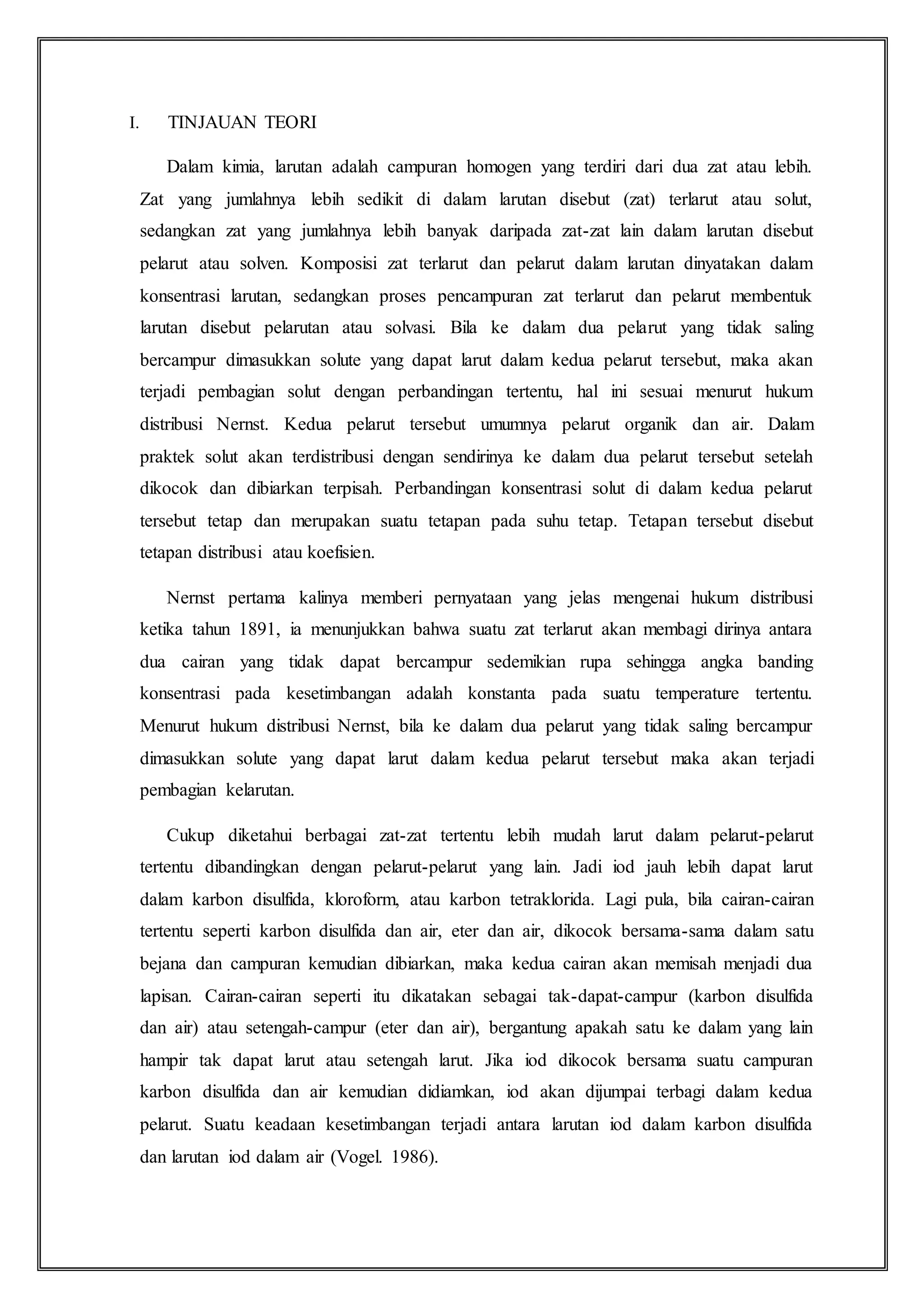 DISTRIBUSI SOLUT ANTARA DUA PELARUT TAK BERCAMPUR | DOCX