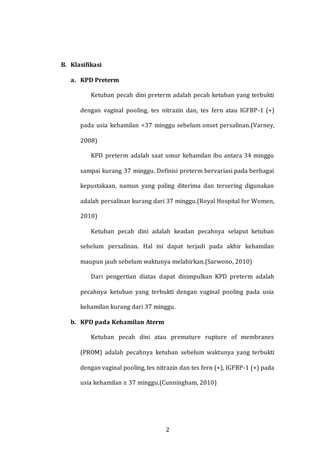 Makalah konsep dasar ketuban pecah dini (kpd) | DOCX