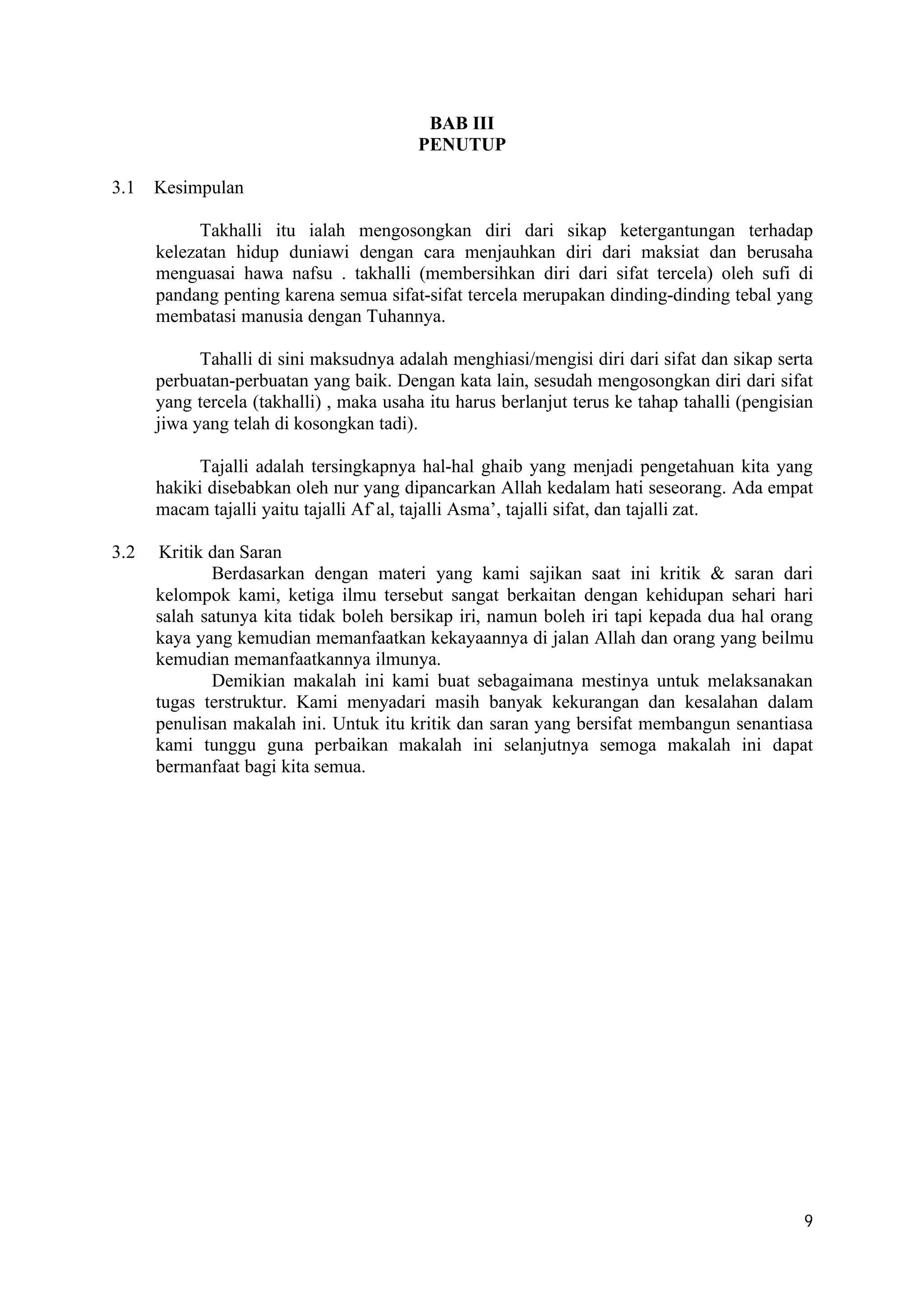 Makalah Konsep Takhali,Tahalli,Tajalli | PDF