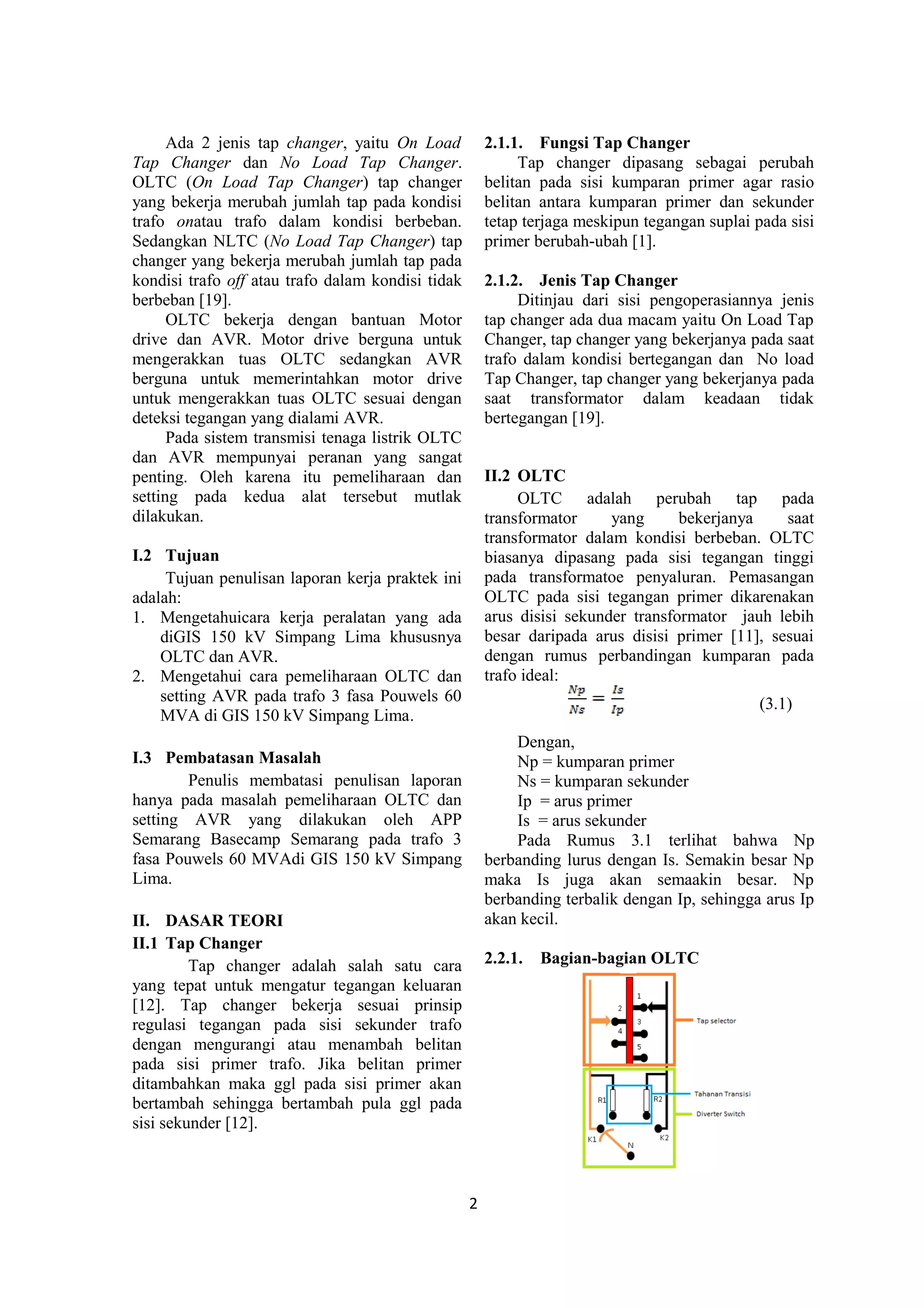 pemeliharaan OLTC dan setting AVR | DOC
