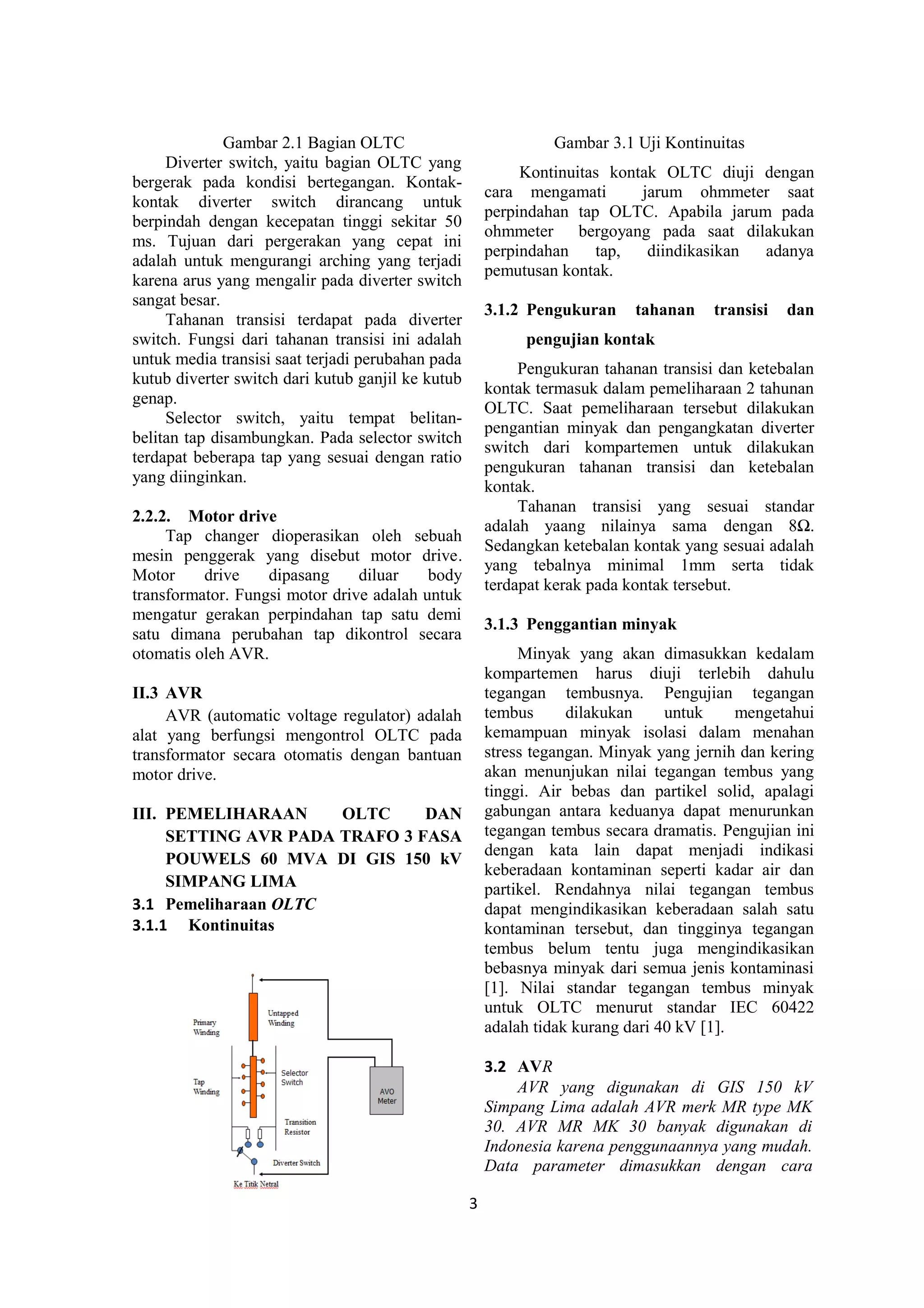 pemeliharaan OLTC dan setting AVR | DOC