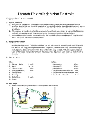 Laporan larutan elektrolit dan non elektrolit | DOCX