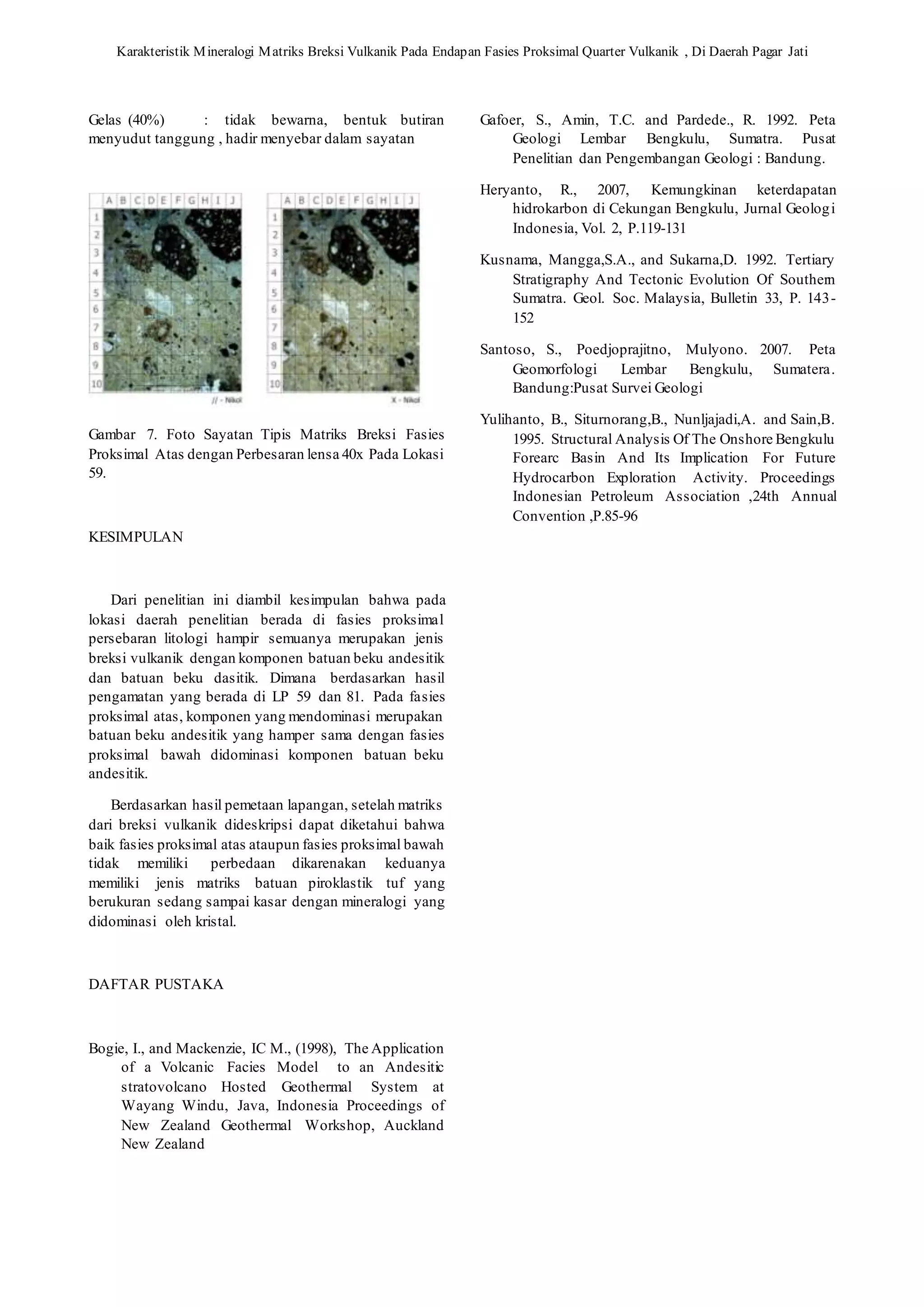 KARAKTERISTIK MINERALOGI MATRIKS BREKSI VULKANIK PADA ENDAPAN FASIES PROKSIMAL QUARTER VULKANIK ...