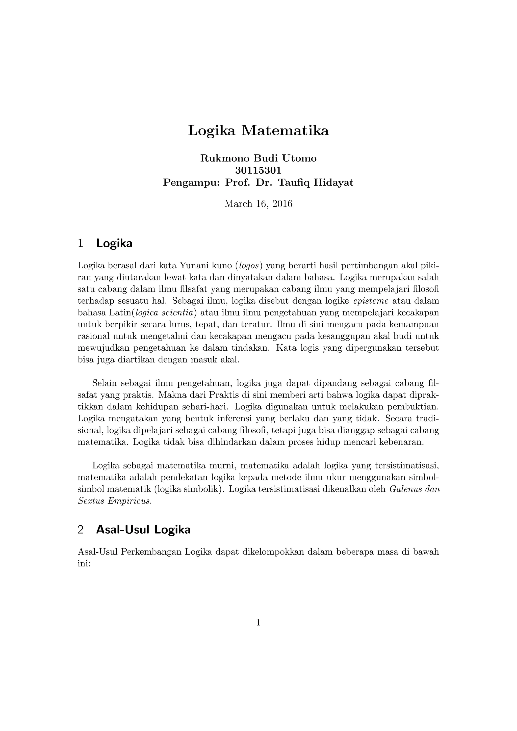 Makalah logika matematika filsafat sains | PDF