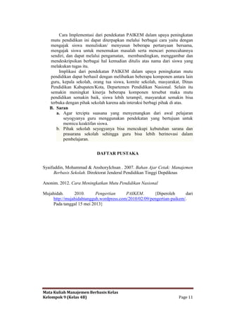 MAKALAH MENJELASKAN PENDEKATAN PAIKEM DALAM UPAYA PENINGKATAN MUTU PENDIDIKAN | PDF