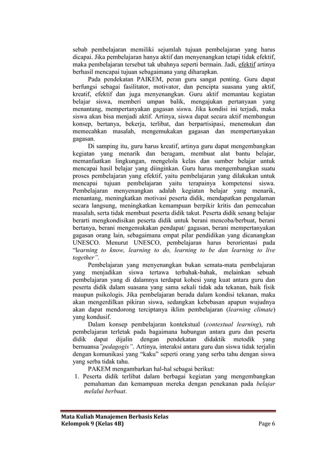 MAKALAH MENJELASKAN PENDEKATAN PAIKEM DALAM UPAYA PENINGKATAN MUTU PENDIDIKAN | PDF