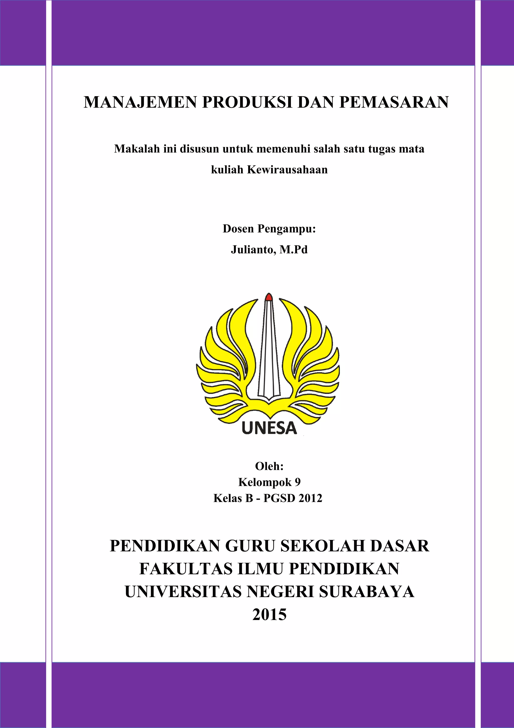 Makalah manajemen produksi dan pemasaran | DOC