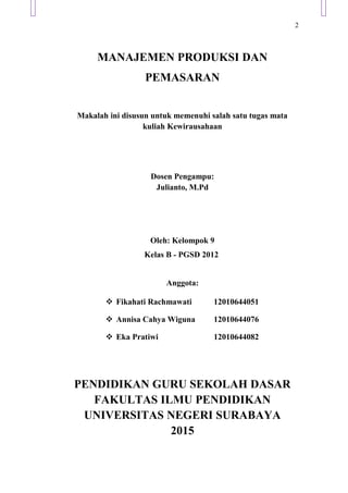 Makalah manajemen produksi dan pemasaran | DOC