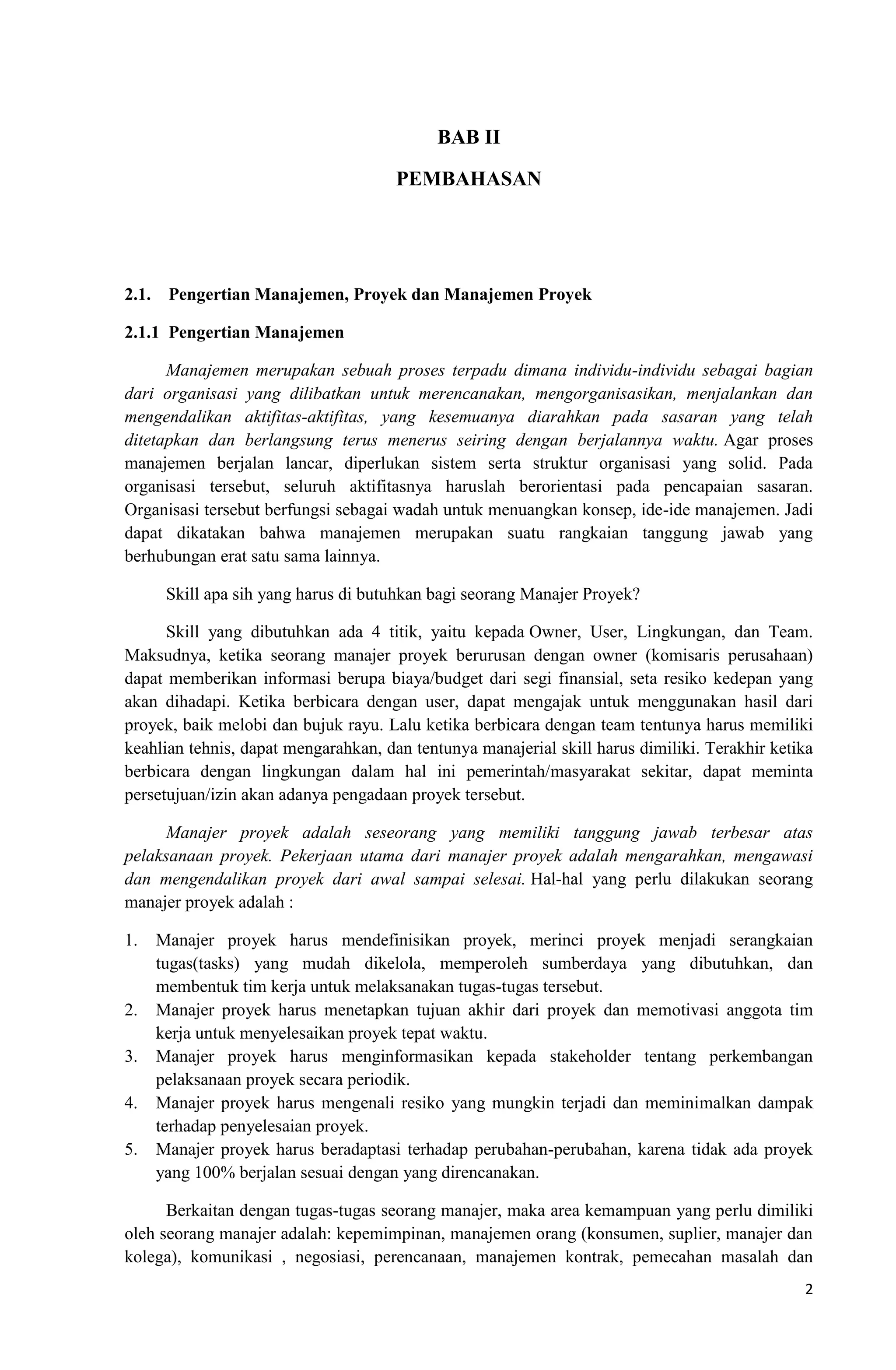 Makalah manajemen proyek sistem informasi | DOCX