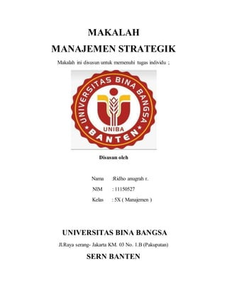 Makalah manajemen stratejik uts | PDF