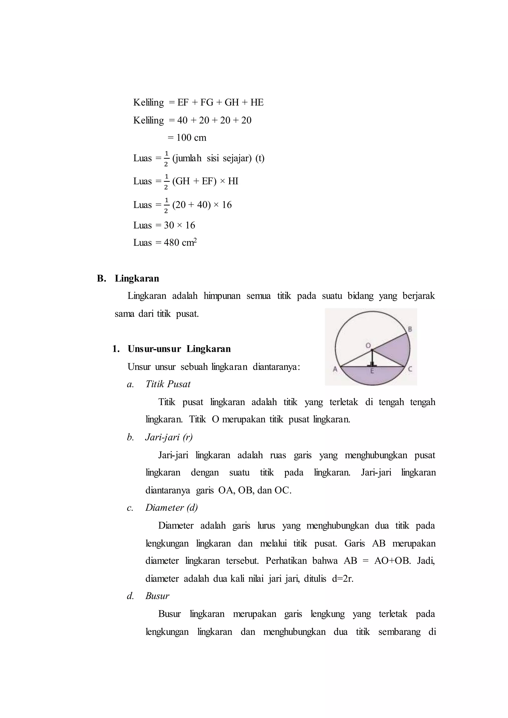 Matematika Bangun Datar (Trapesium, Lingkaran, dan Segi Banyak) | DOCX