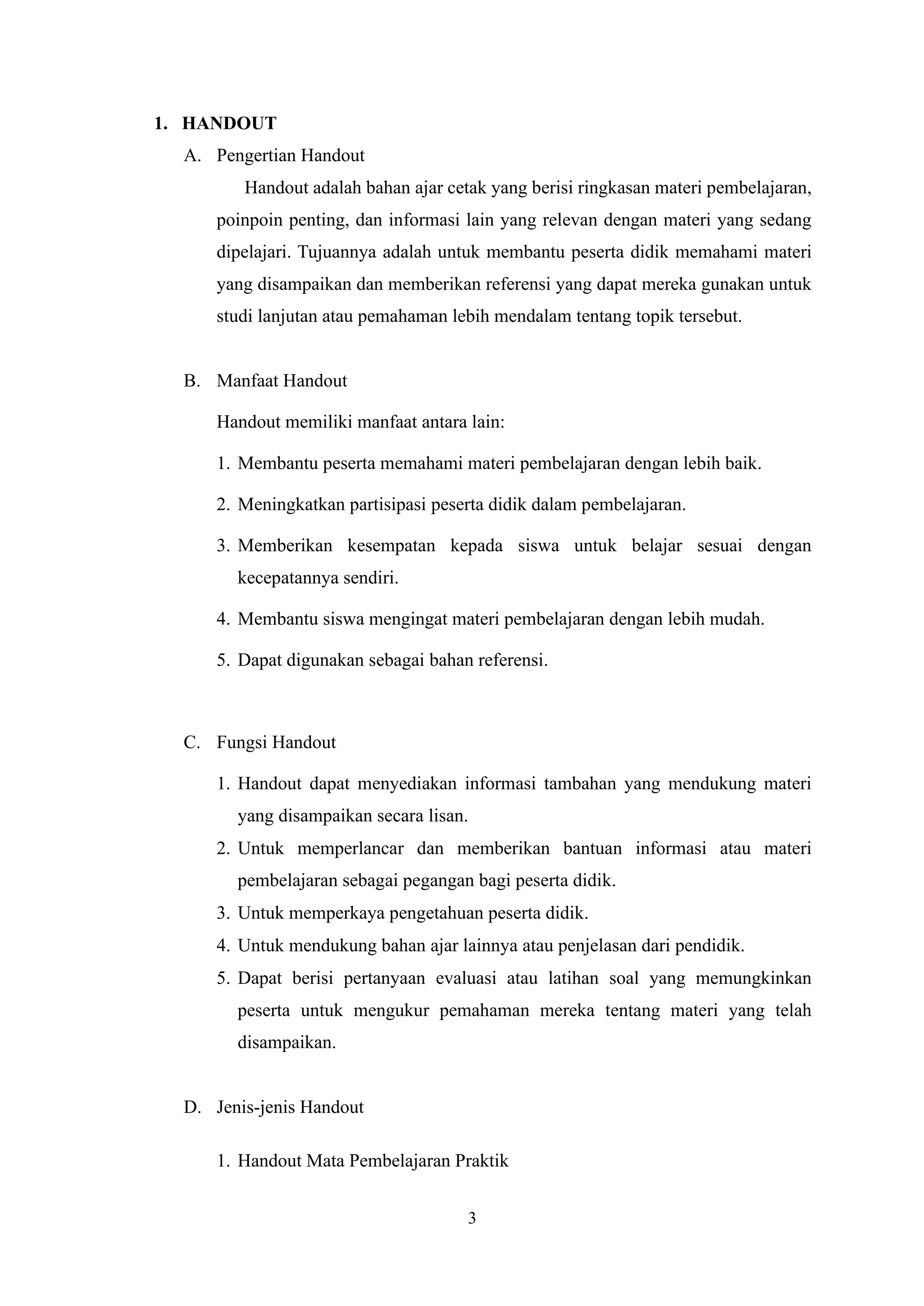 MAKALAH MEDIA PEMBELAJARAN handout, jobsheet. | PDF