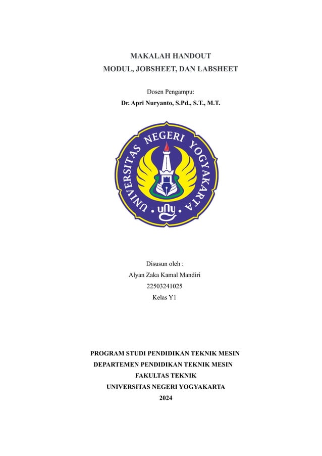 MAKALAH MEDIA PEMBELAJARAN handout, jobsheet. | PDF