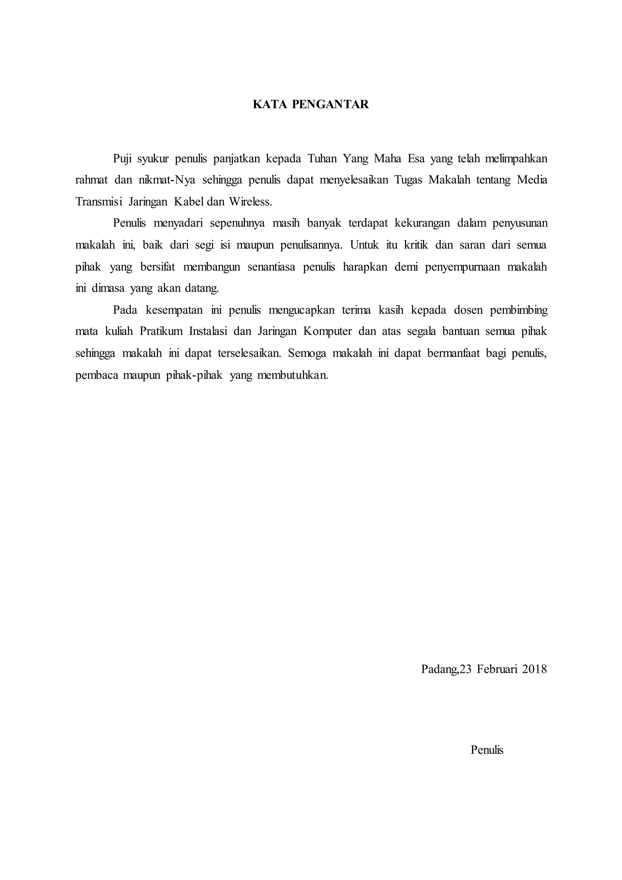 Makalah media transmisi jaringan kabel dan wireless | DOCX