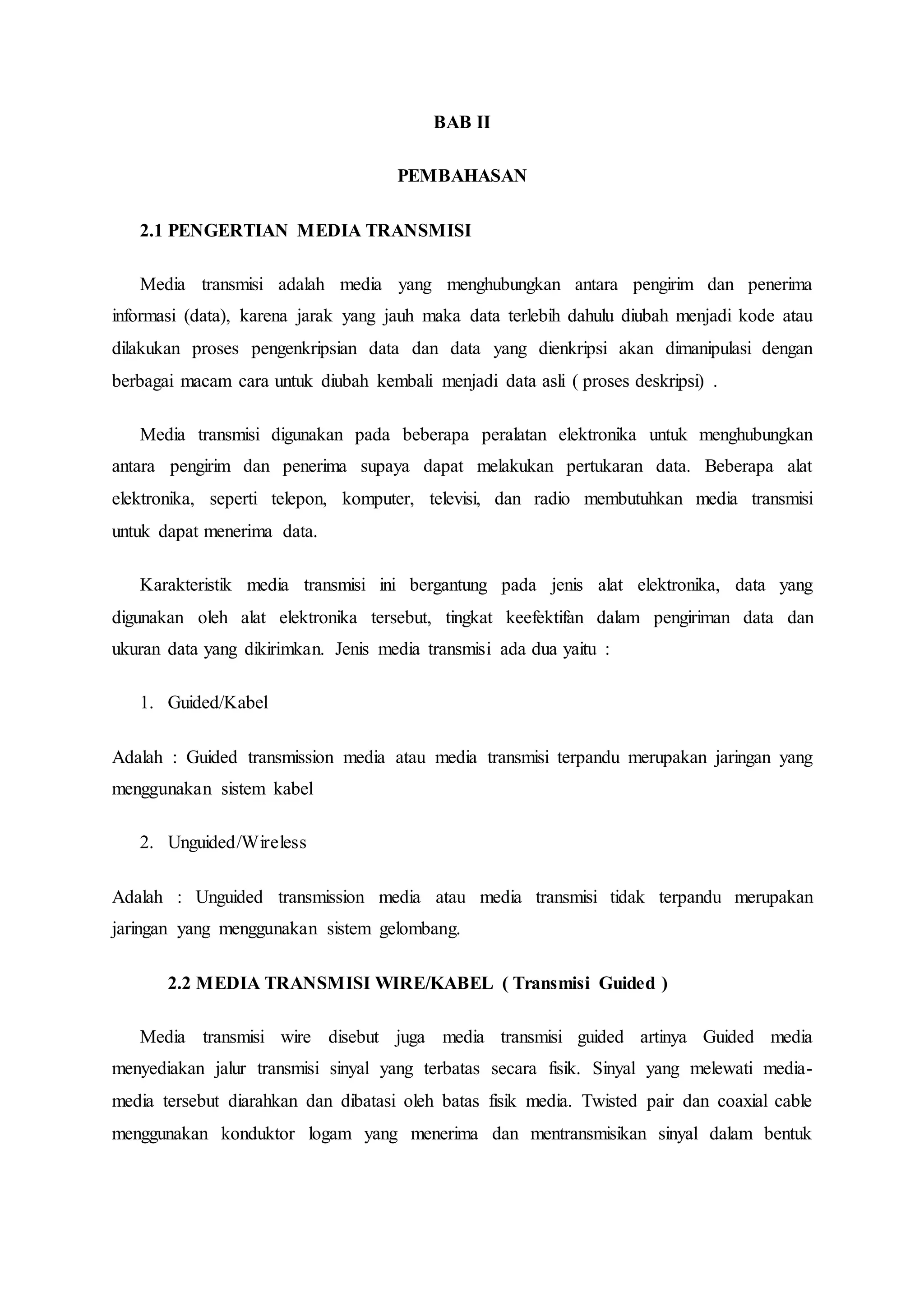 Makalah media transmisi jaringan kabel dan wireless | DOCX