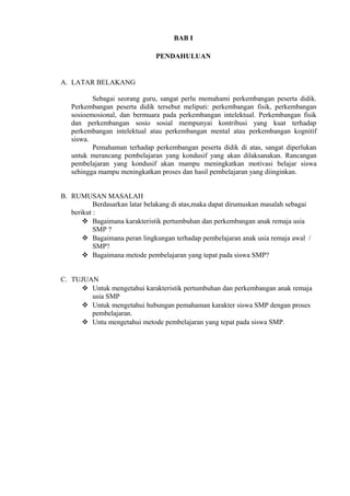 Makalah (mengenal karakter remaja pada siswa smp | DOC