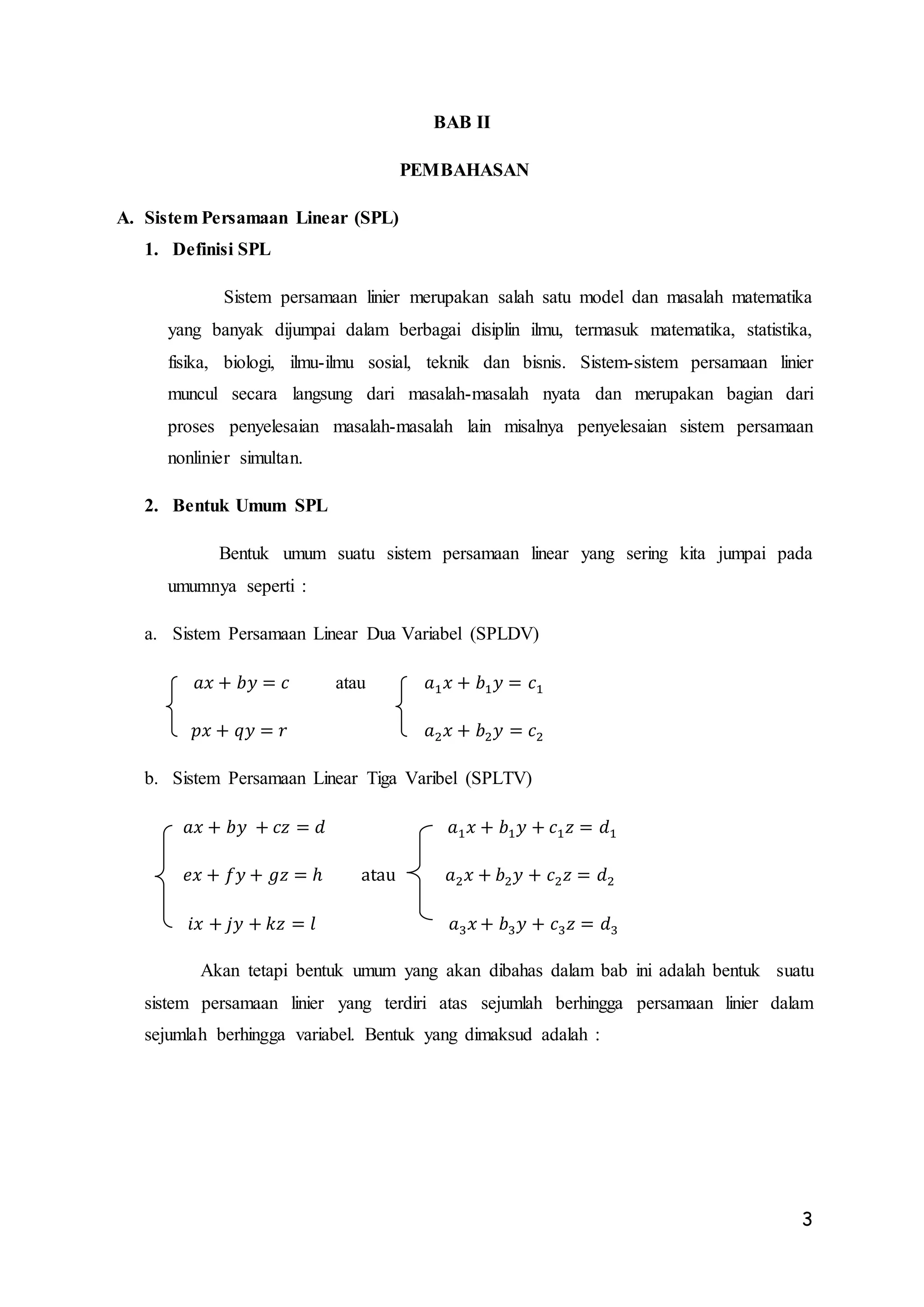 Makalah Metode Numerik : Sistem Persamaan Linear | DOCX