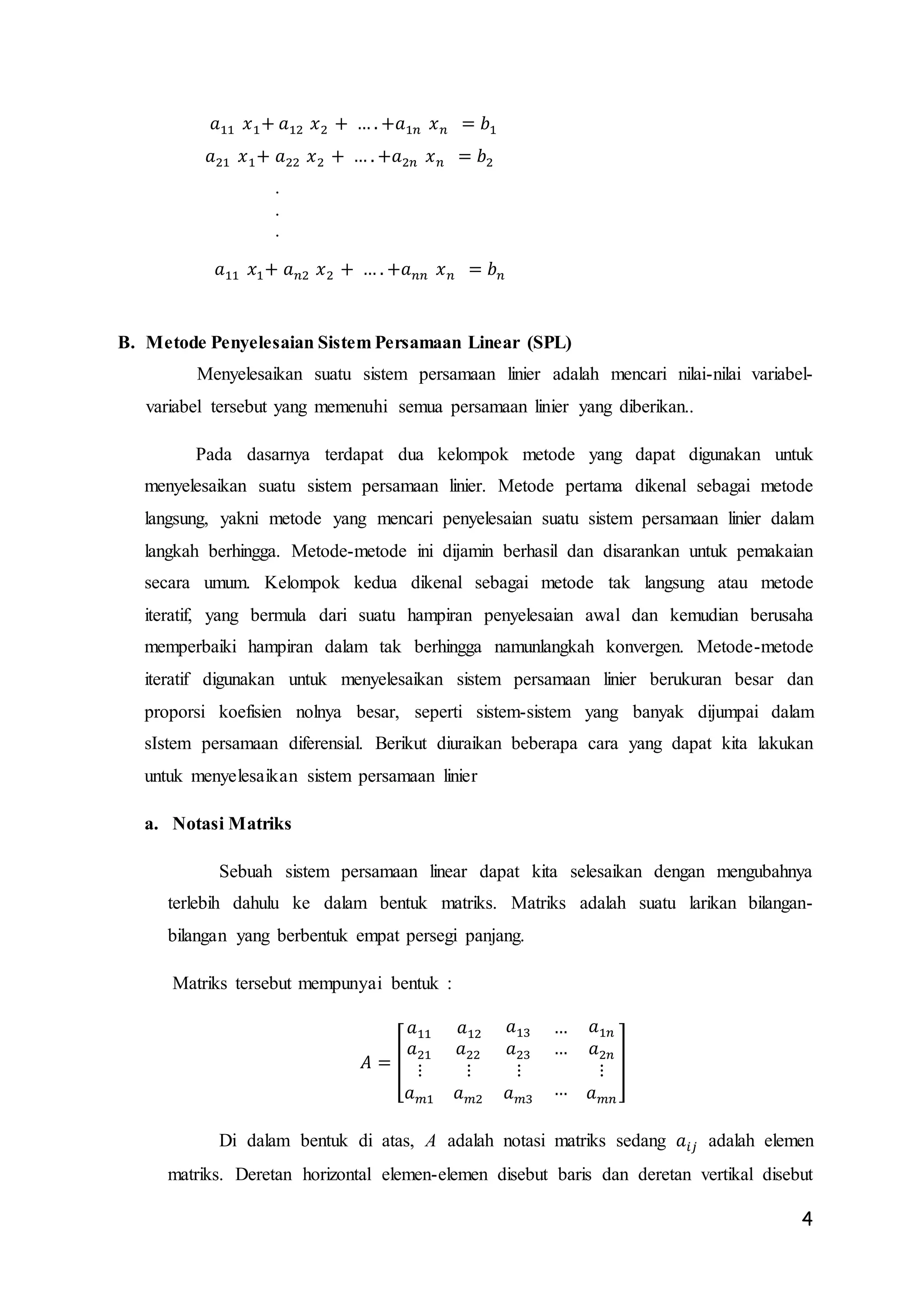 Makalah Metode Numerik : Sistem Persamaan Linear | DOCX