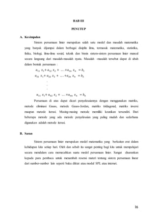 Makalah Metode Numerik : Sistem Persamaan Linear | DOCX