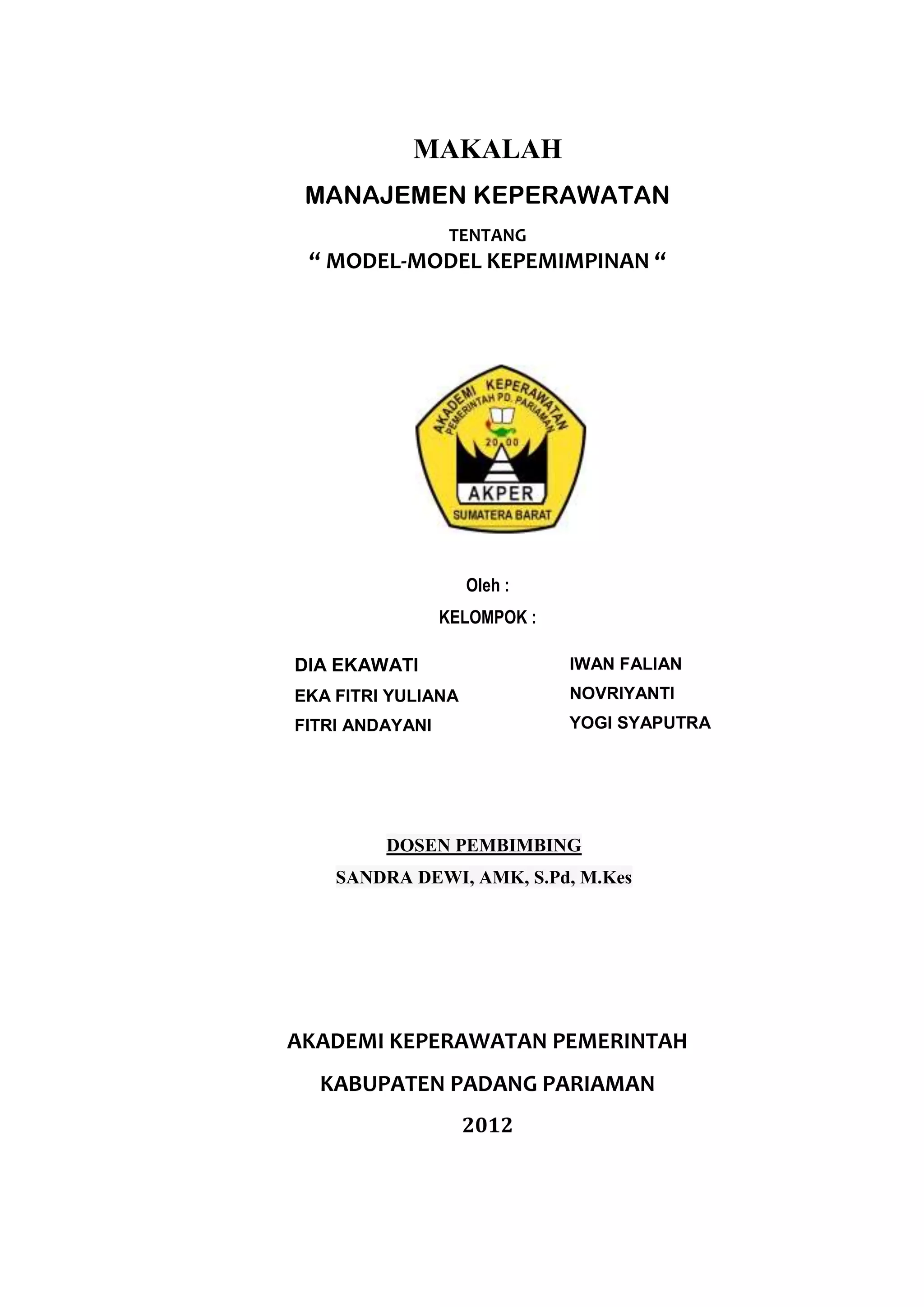 Makalah model model kepemimpinan | DOCX
