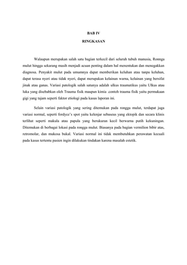 Traumatic ulcer and Fordcye's spot clinical case study (indonesian text ...
