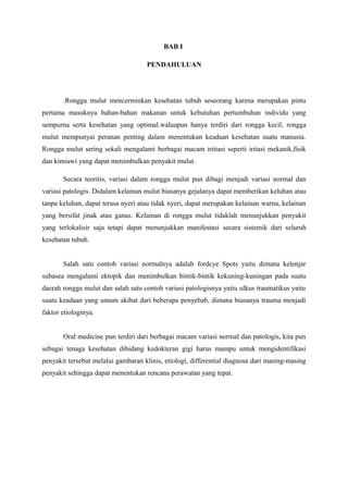 Traumatic ulcer and Fordcye's spot clinical case study (indonesian text ...