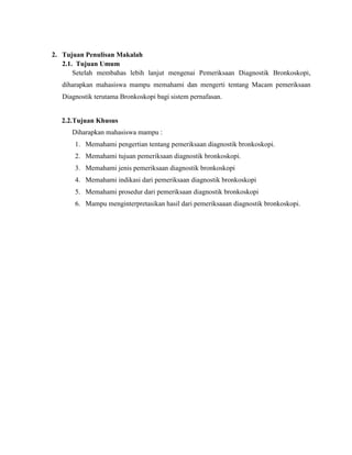 Pemeriksaan Diagnostik Bronkoskopi | DOCX