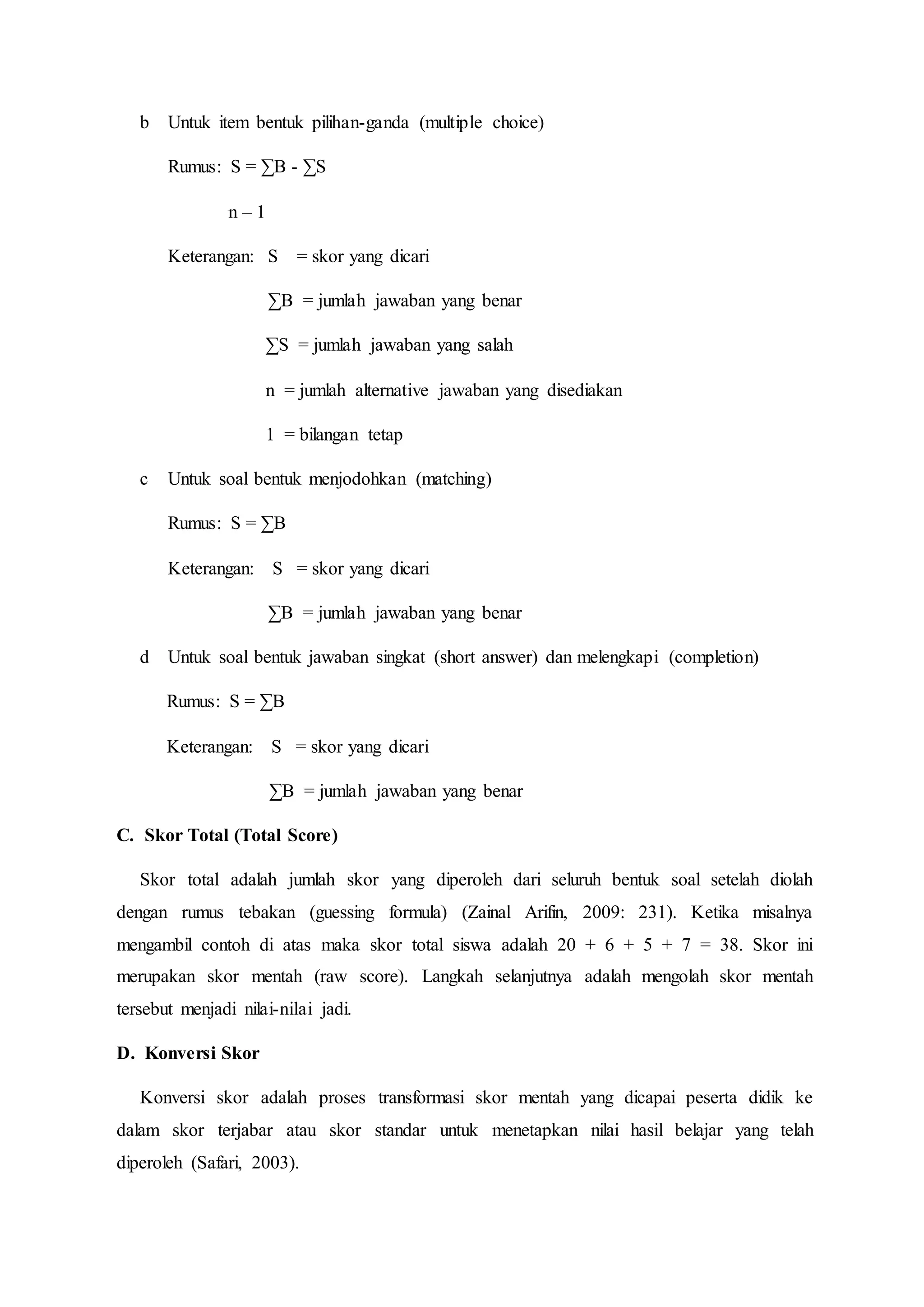 PENENTUAN SKOR DAN MENGOLAH DATA HASIL PENGUKURAN DAN PENILAIAN | DOCX
