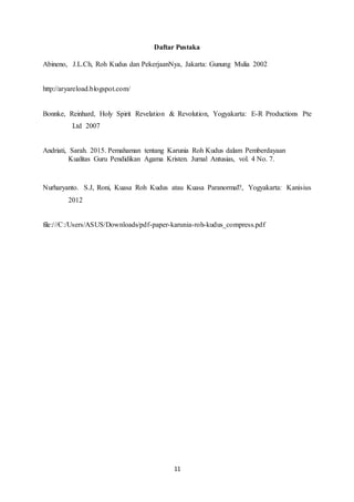 Makalah Pekerjaan dan karunia Roh kudus | DOCX