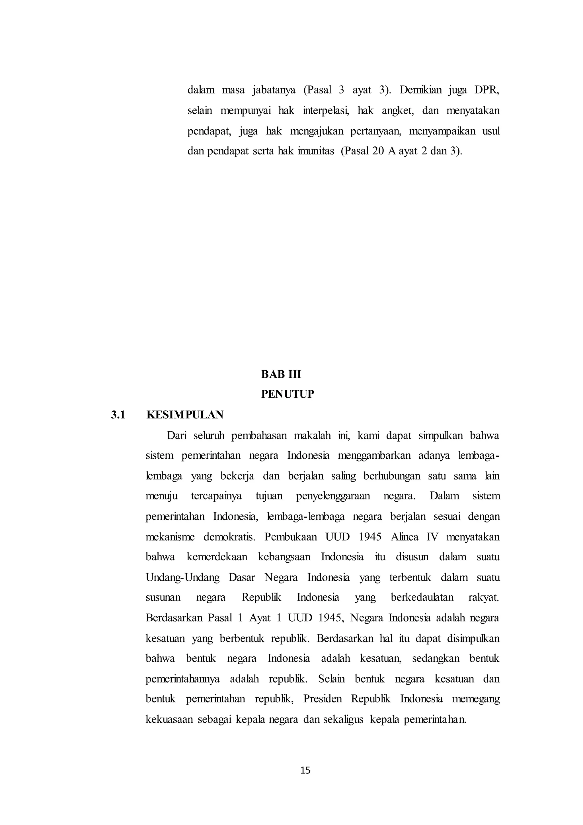 Makalah pelaksanaan sistem pemerintahan di indonesia ppttttt | PDF