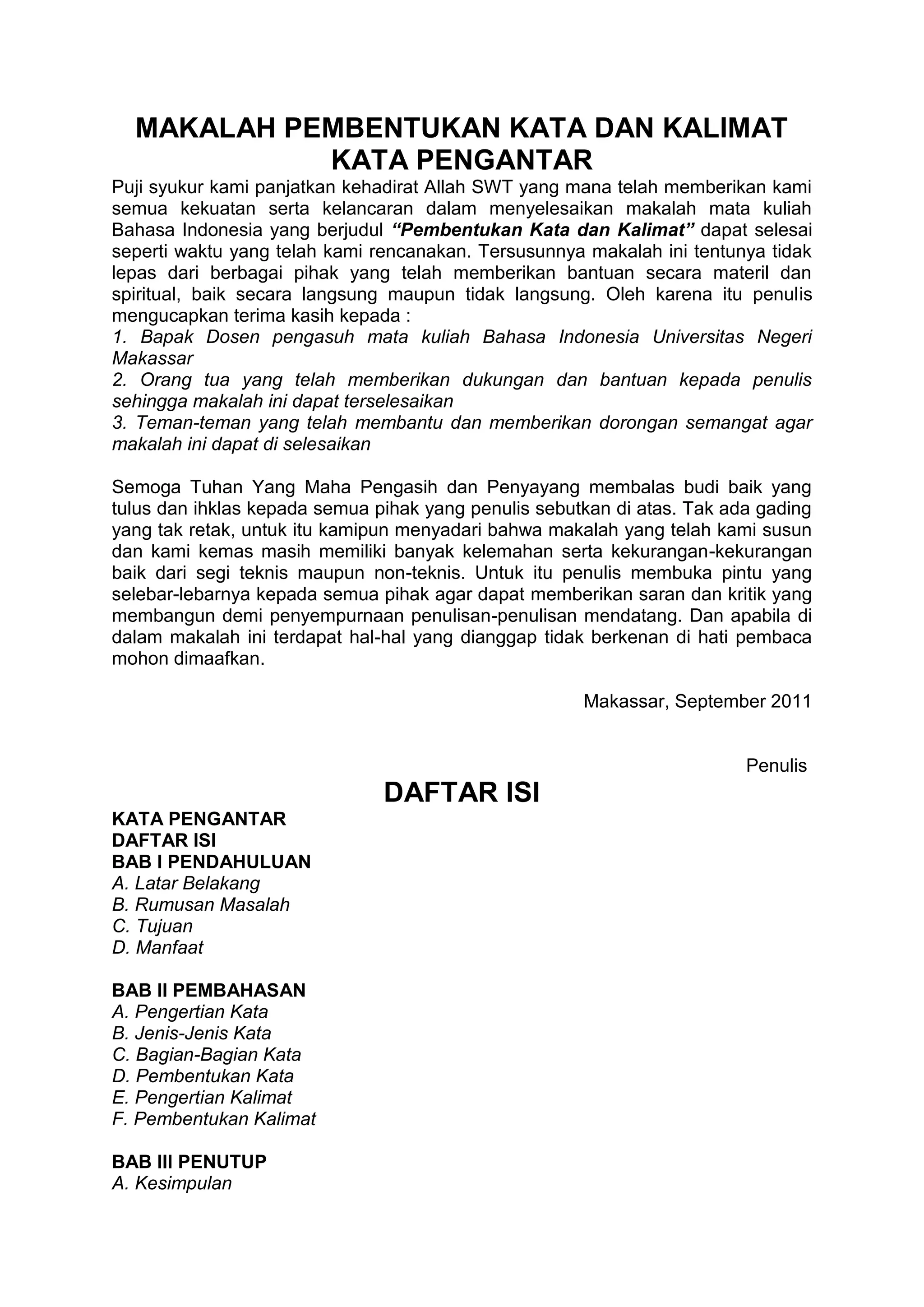 Makalah pembentukan kata dan kalimat SMA NEGERI 1 RAHA | PDF