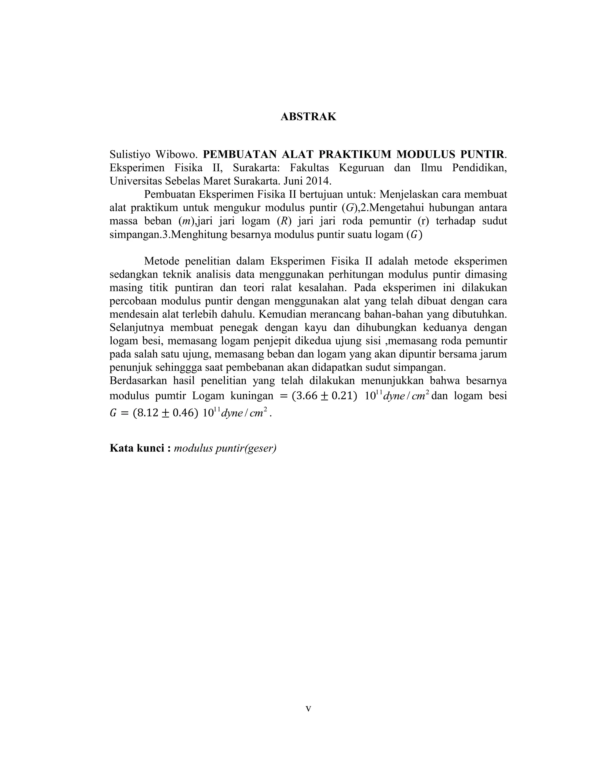 Makalah pembuatan alat praktikum modulus puntir | PDF