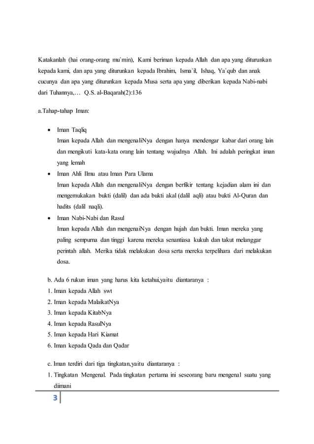 Makalah pendidikan agama islam iman islam ihsan | DOCX