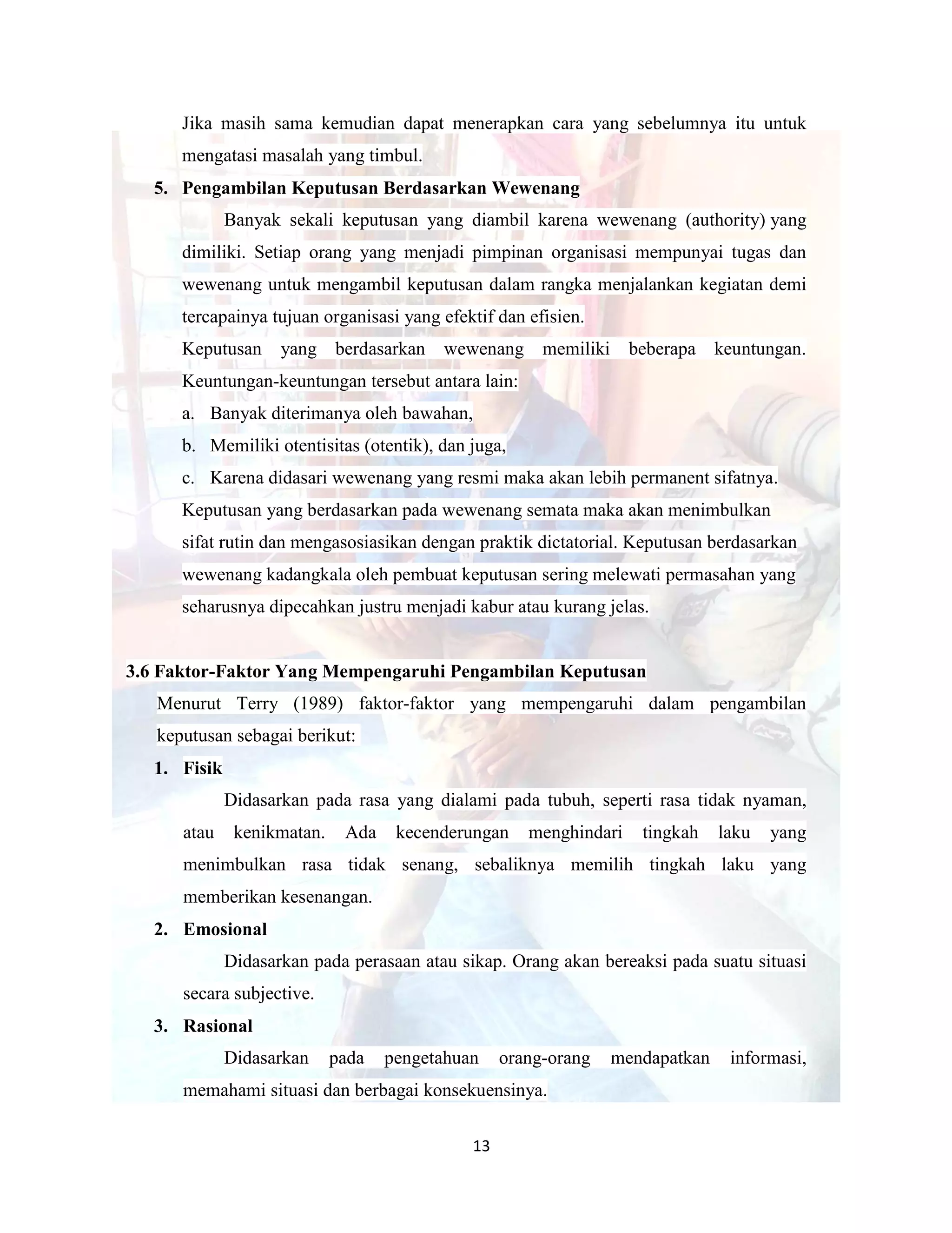 Makalah pengambilan kepeutusan dalam organisasi | PDF