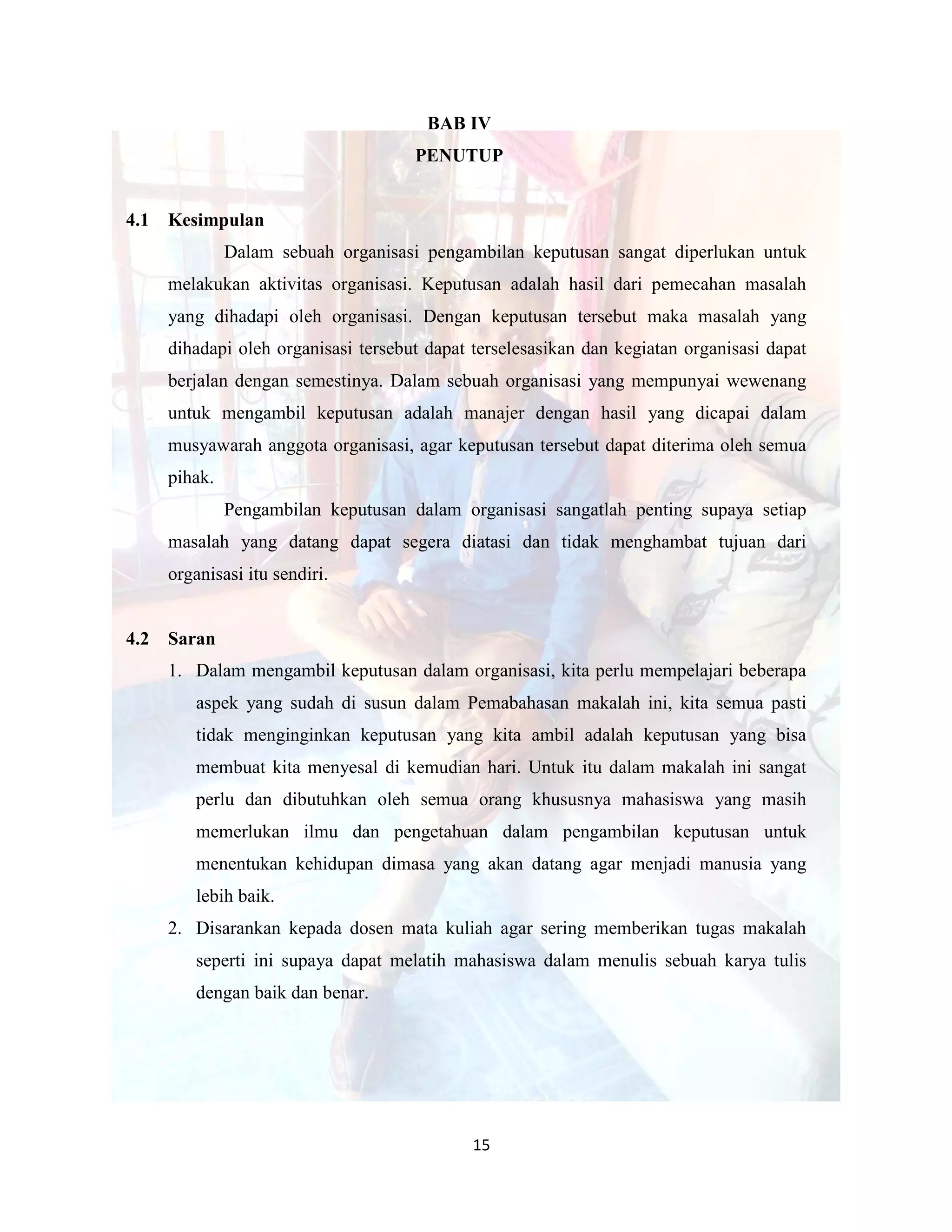 Makalah pengambilan kepeutusan dalam organisasi | PDF