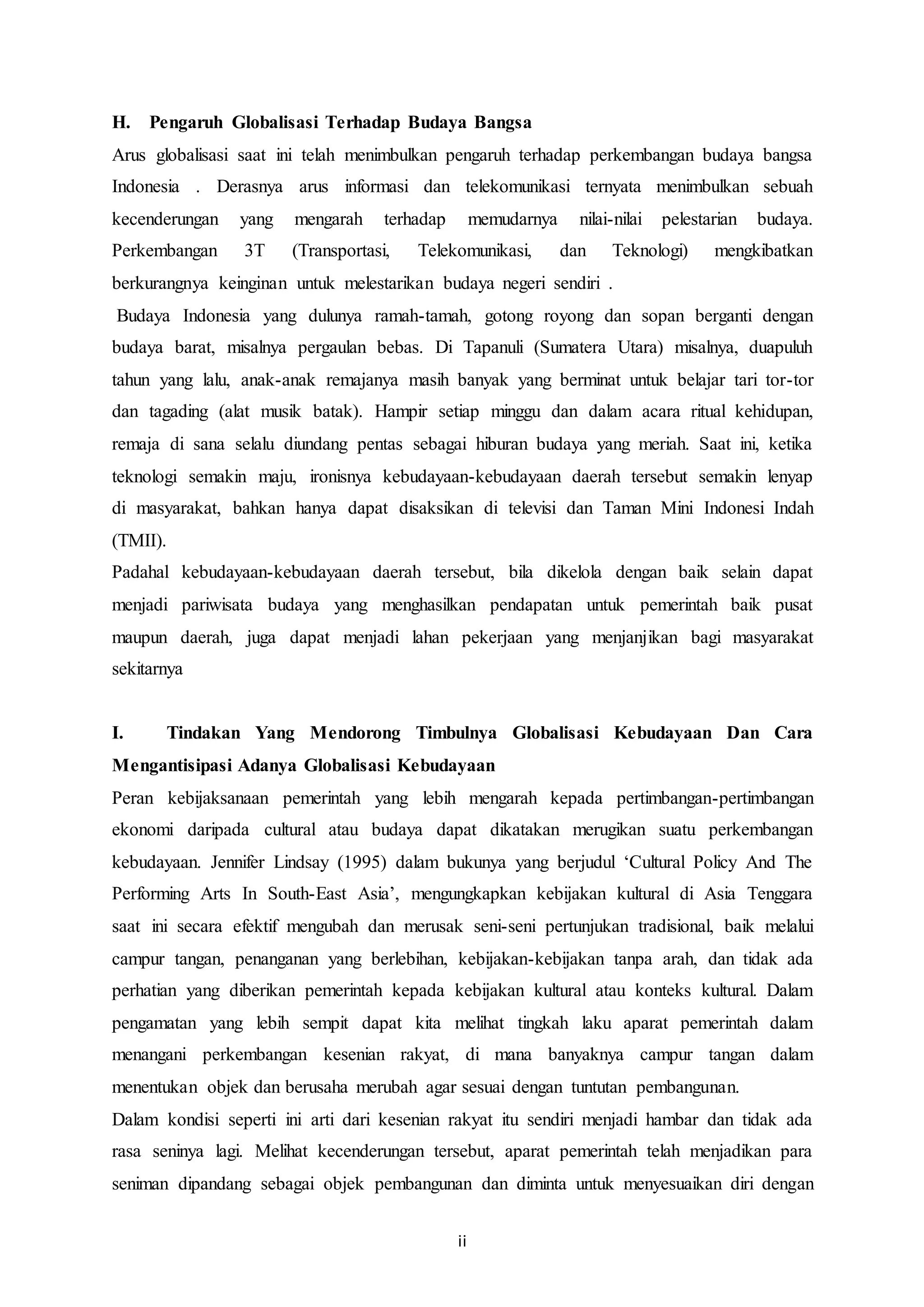 Makalah pengaruh globalisasi terhadap budaya | DOCX