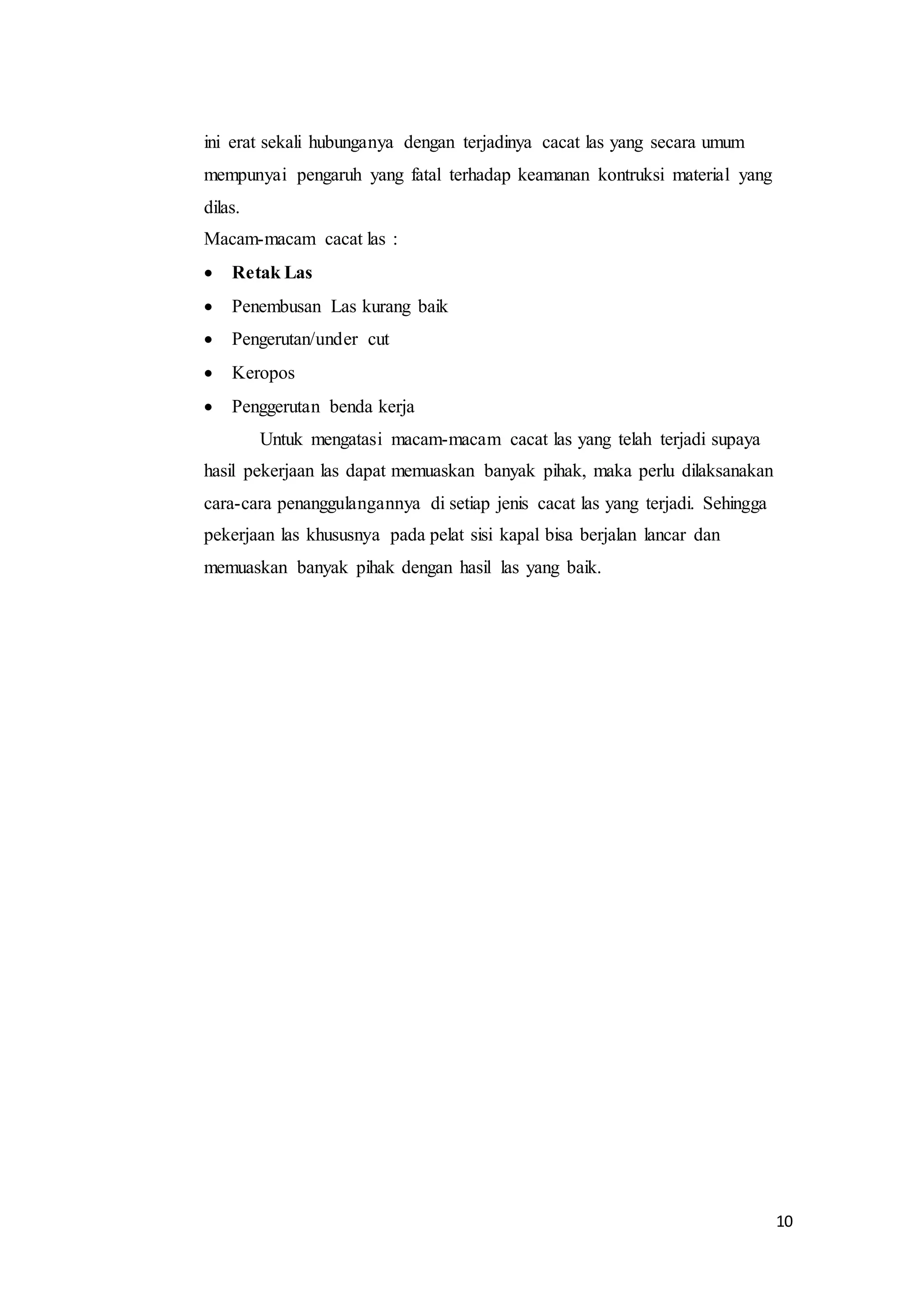 Cacat Las Pada Pelat Lambung Kapal | DOCX