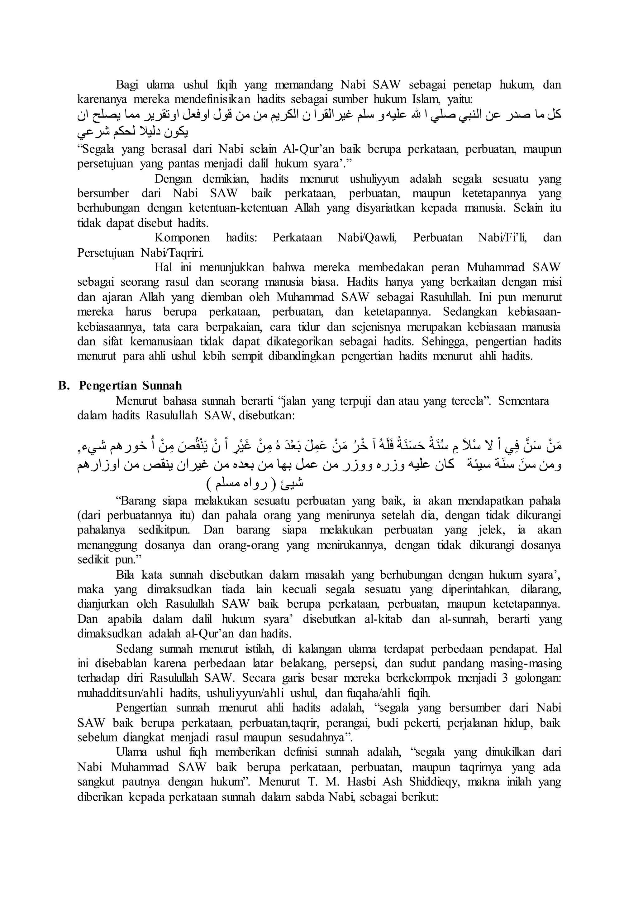 Makalah pengertian hadits sunah.khabar dan atsar serta unsurnya | DOCX