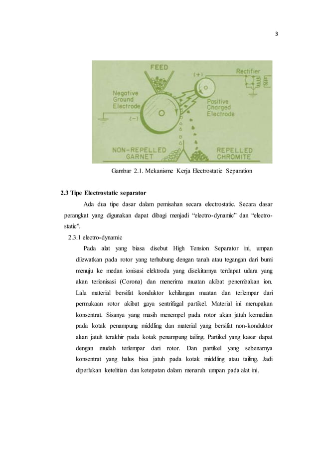 Makalah pengolahan mineral electrostatic separation | DOCX