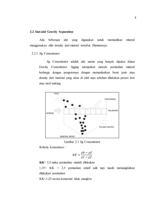 Makalah pengolahan mineral gravity separation | DOCX