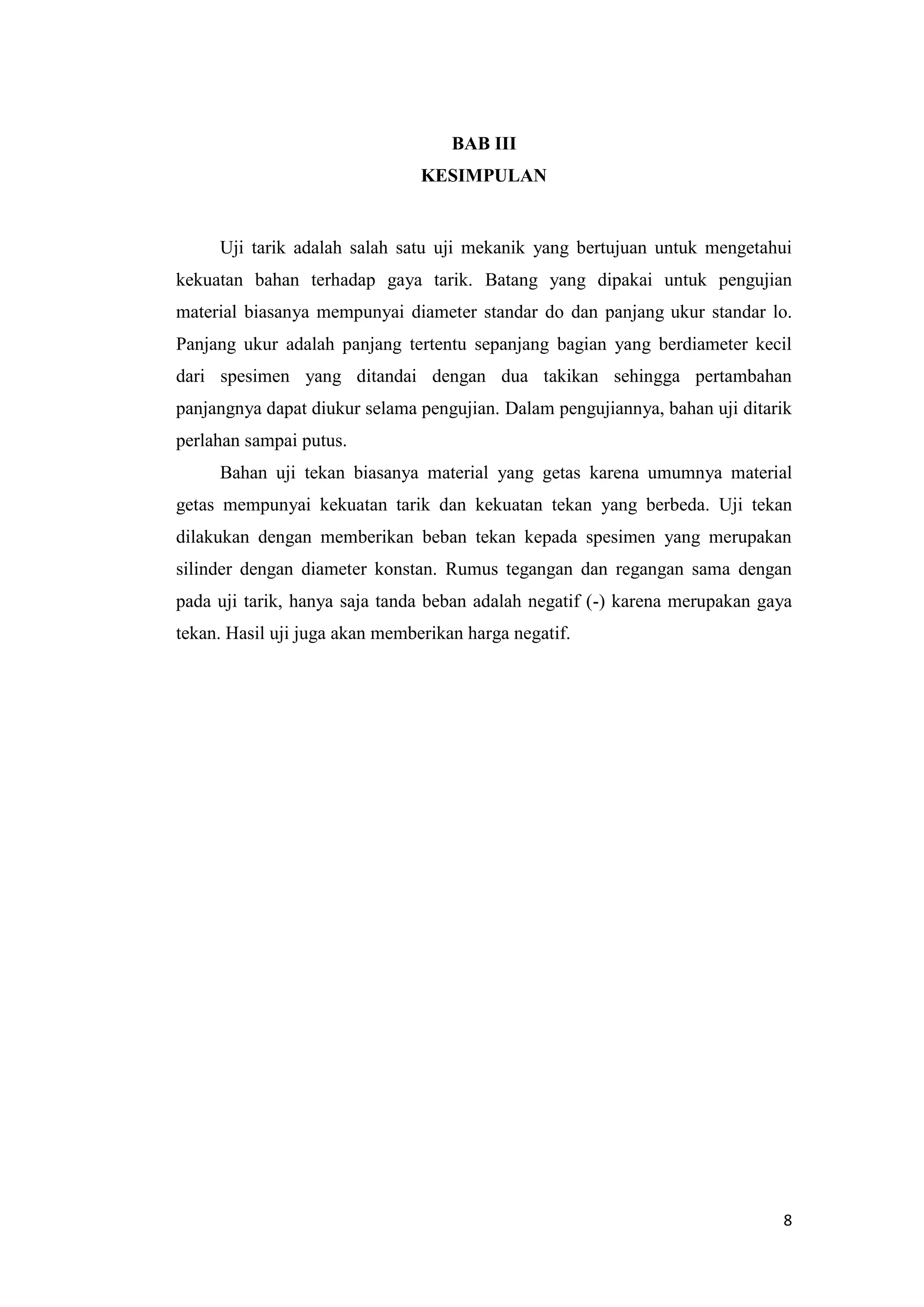 Makalah Pengujian Tarik Tekan | DOCX