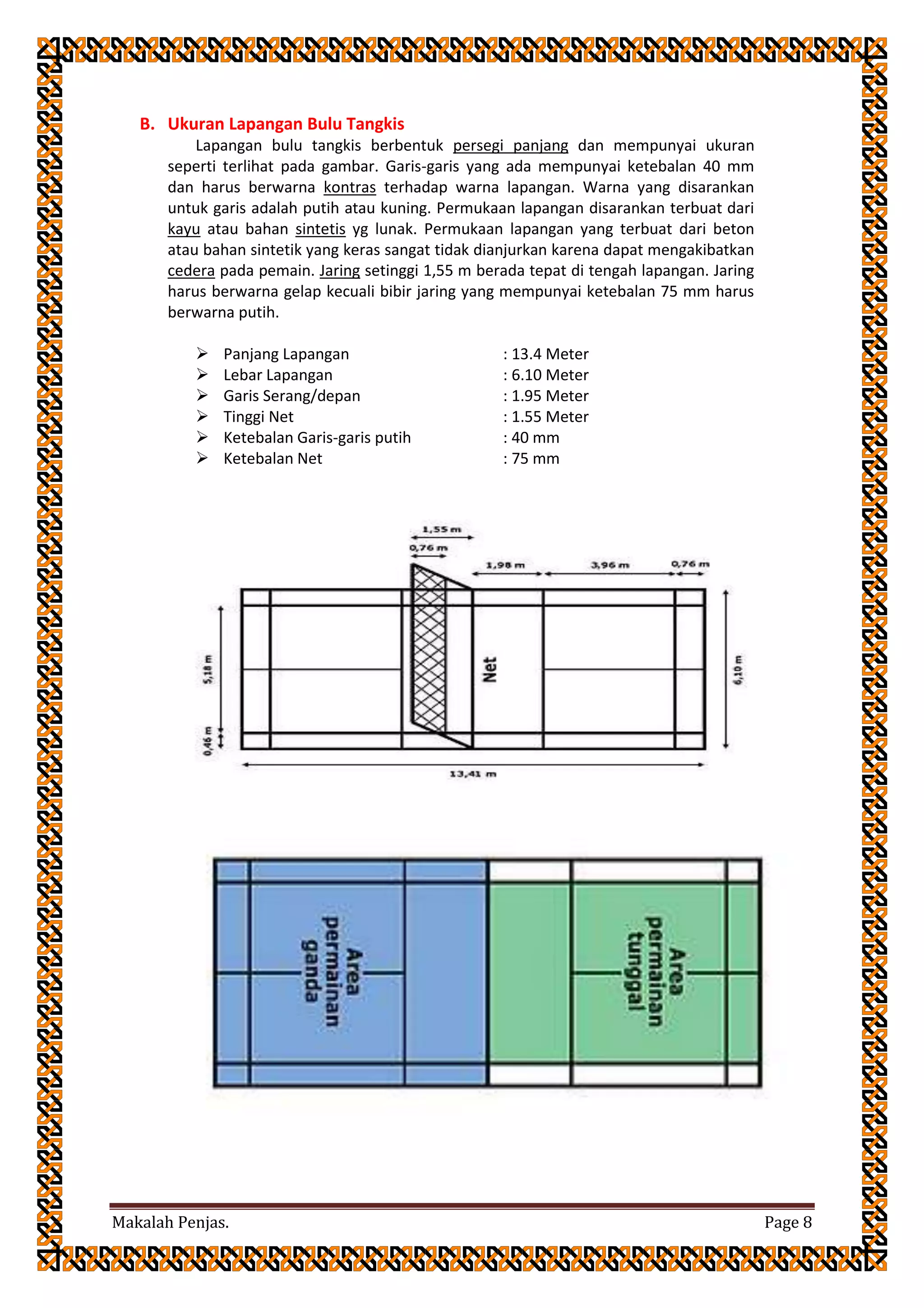 Makalah penjas tentang ukuran dan sejarah sepak bola, basket, takraw, badminton, | PDF
